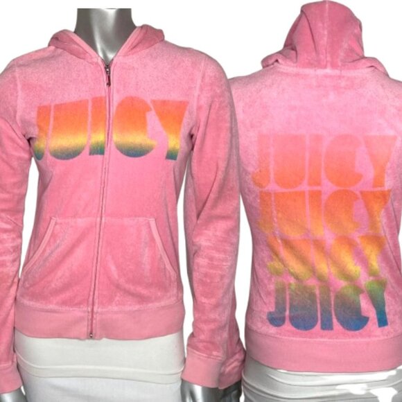Juicy Couture | Sweaters | Vintage 200s Y2k Juicy Couture Pink Terry Cloth Rainbow Logo Print ...